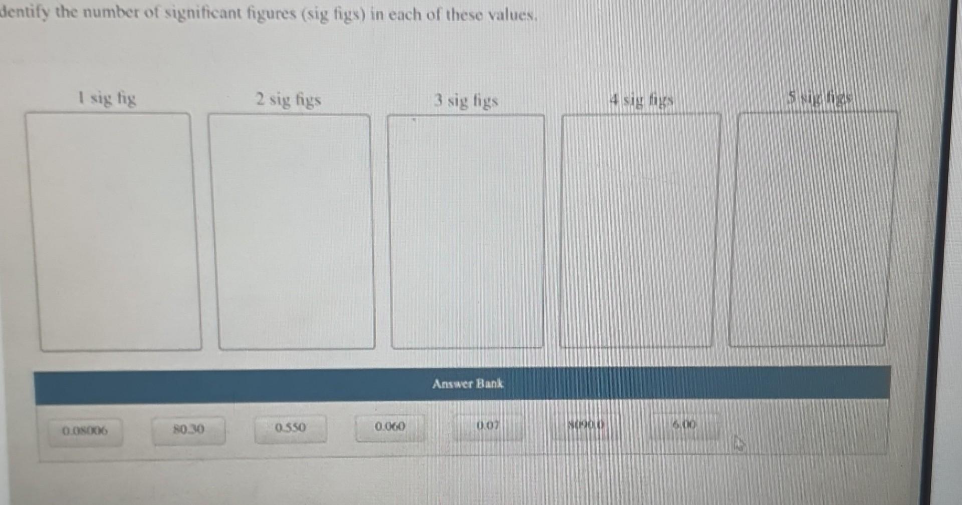 Solved dentify the number of significant figures (sig figs) | Chegg.com