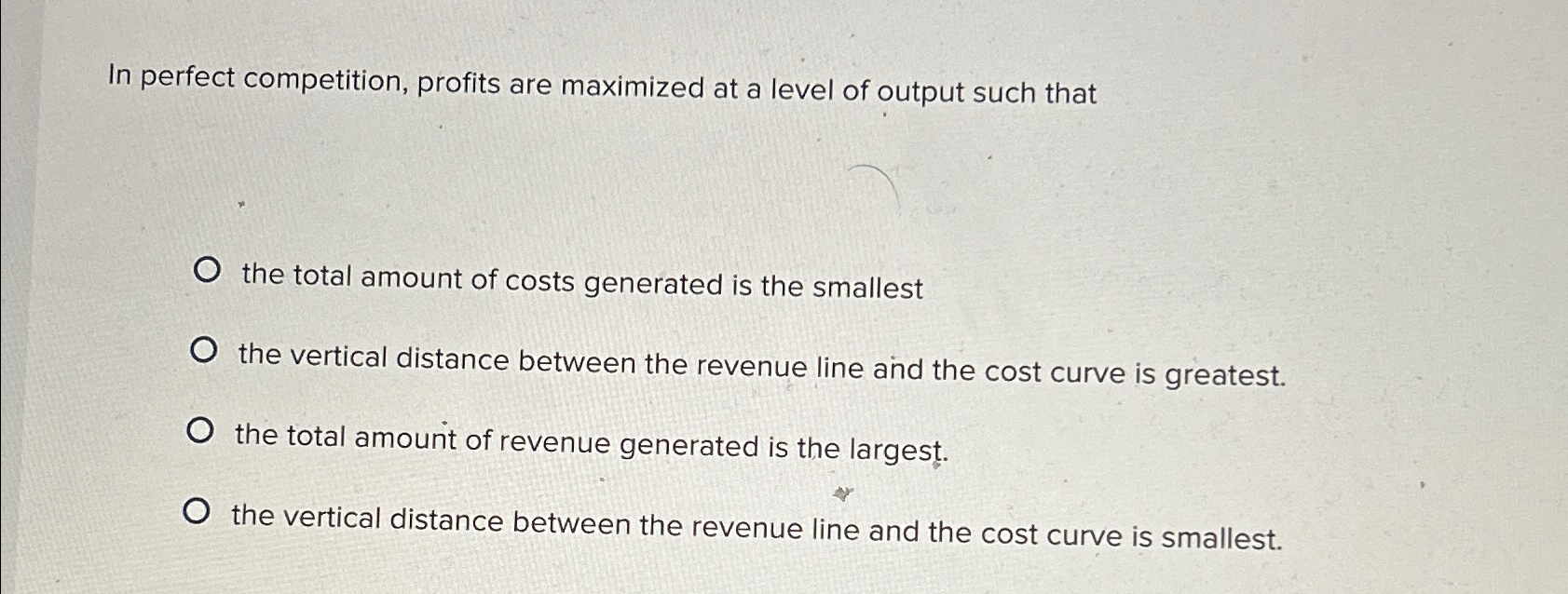 Solved In perfect competition, profits are maximized at a | Chegg.com