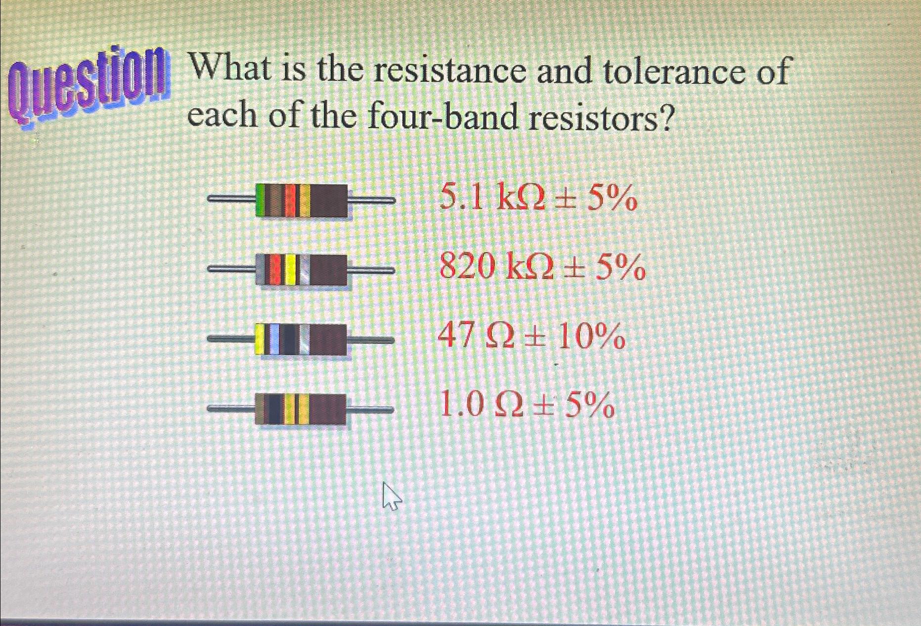 What is the resistance and tolerance of each of the | Chegg.com
