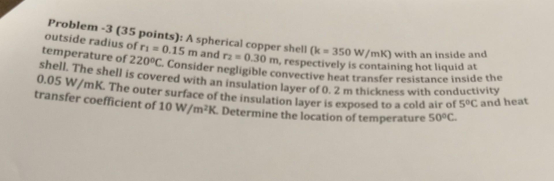 Solved Problem -3 (35 points): A spherical copper shell | Chegg.com