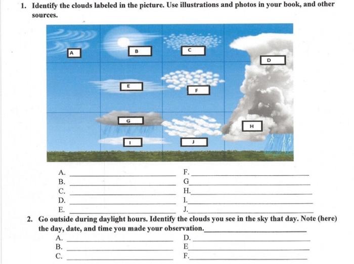 Solved 1. Identify the clouds labeled in the picture. Use | Chegg.com