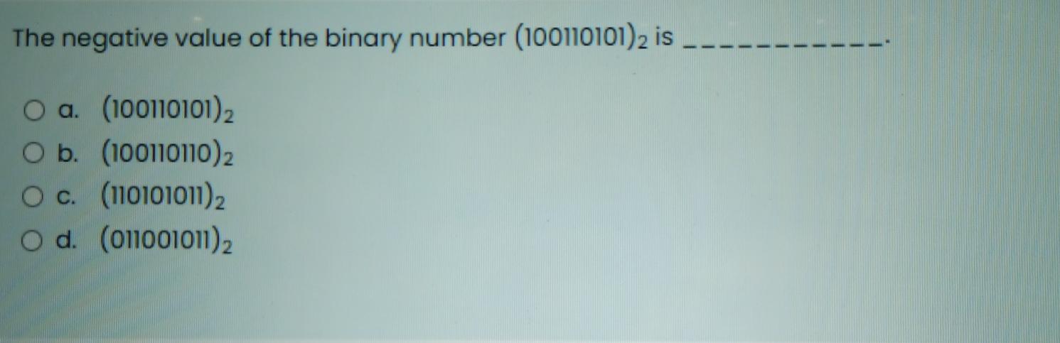 Solved The negative value of the binary number (100110101)2 | Chegg.com