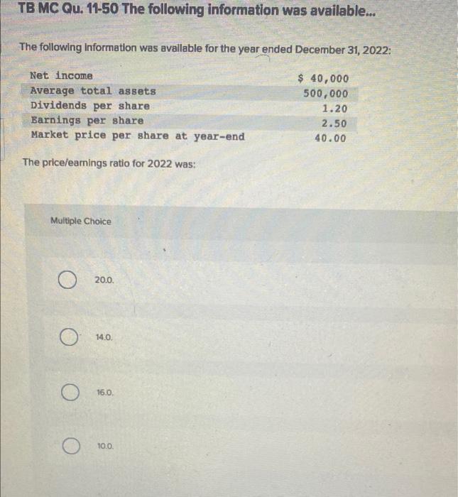 Solved TB MC Qu. 11-50 The following information was | Chegg.com