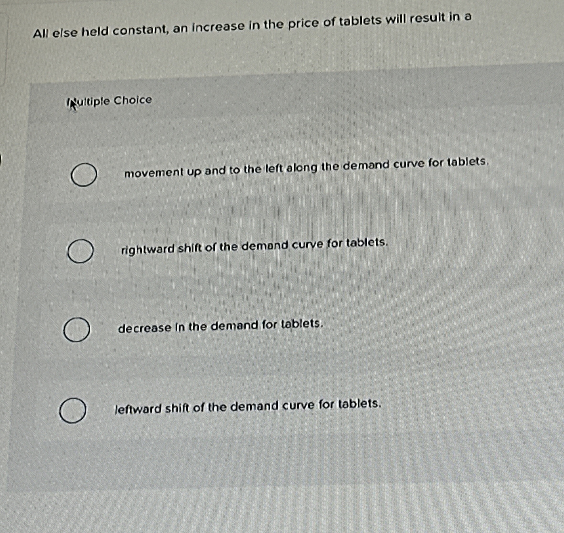 Solved All else held constant, an increase in the price of | Chegg.com