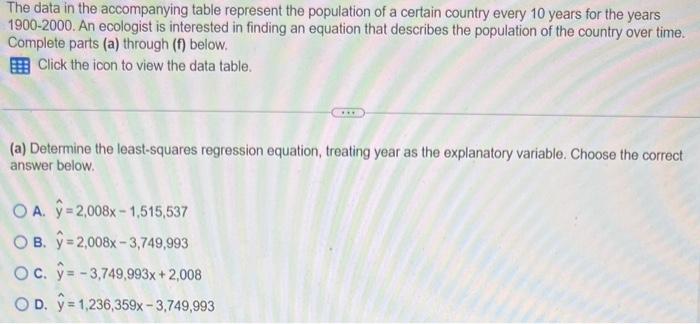 Solved The data in the accompanying table represent the | Chegg.com