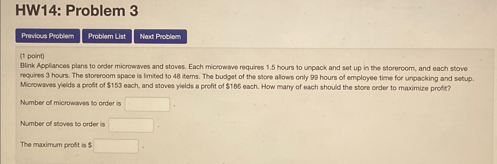 Solved HW14: Problem 3(1 ﻿point)Blink Appliances plans to | Chegg.com