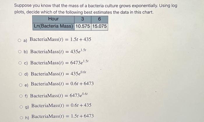 Solved Suppose you know that the mass of a bacteria culture | Chegg.com