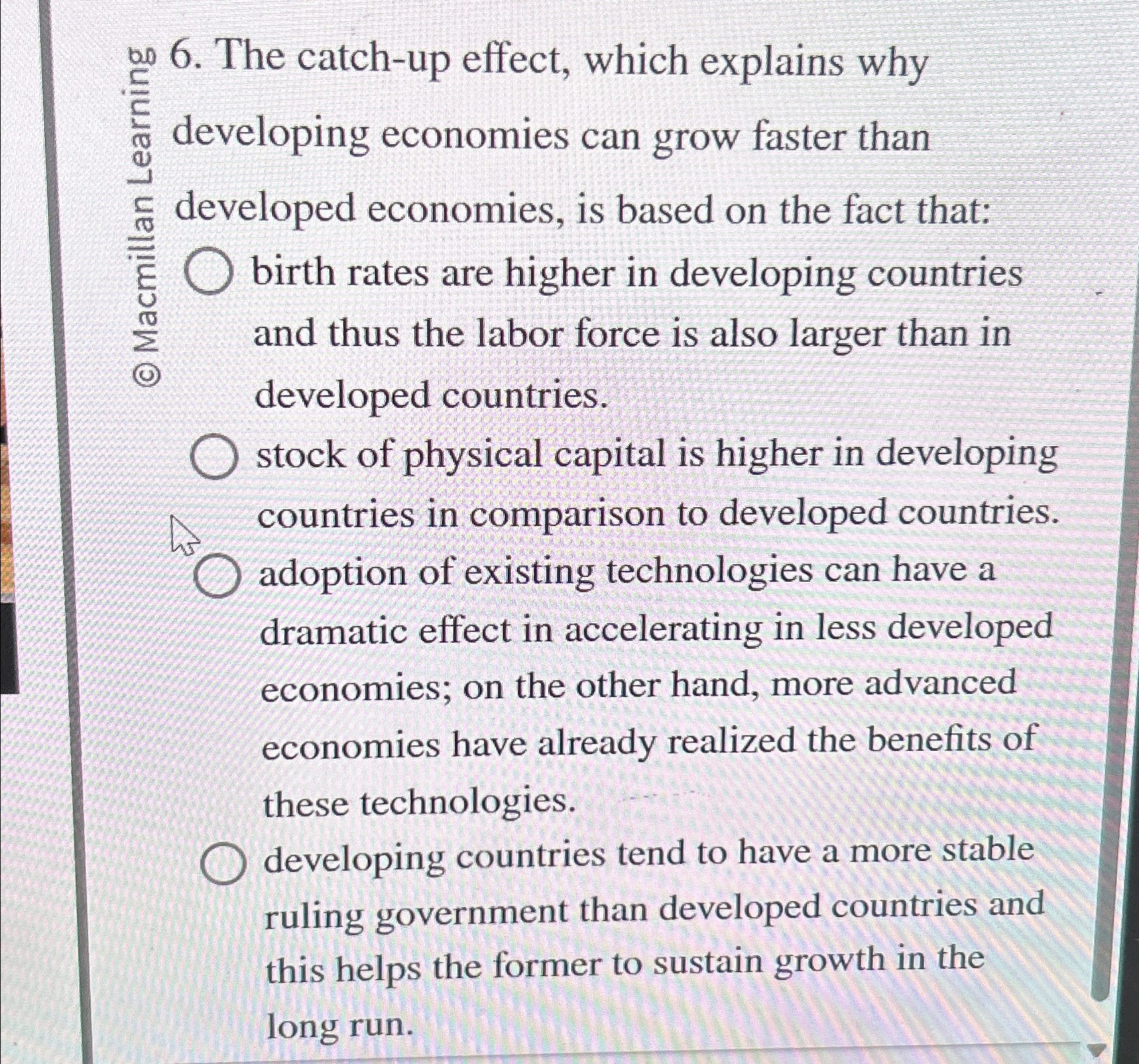 Solved bo 6 . ﻿The catch-up effect, which explains why | Chegg.com