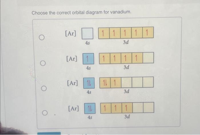 Solved Choose the correct orbital diagram for vanadium. O O | Chegg.com