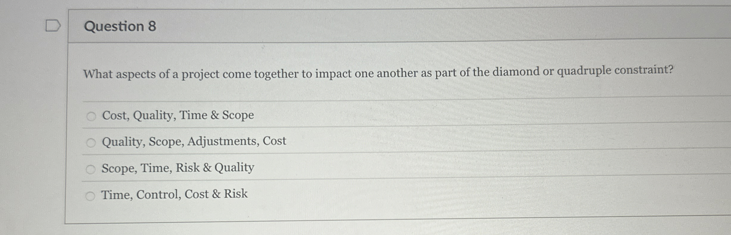 Solved Question 8What aspects of a project come together to | Chegg.com