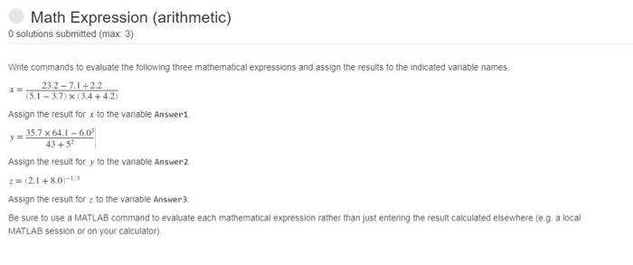 Solved Math Expression (arithmetic) O solutions submitted | Chegg.com