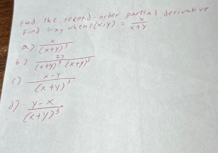 Solved Find the second-order partial derivative Find f−xy | Chegg.com