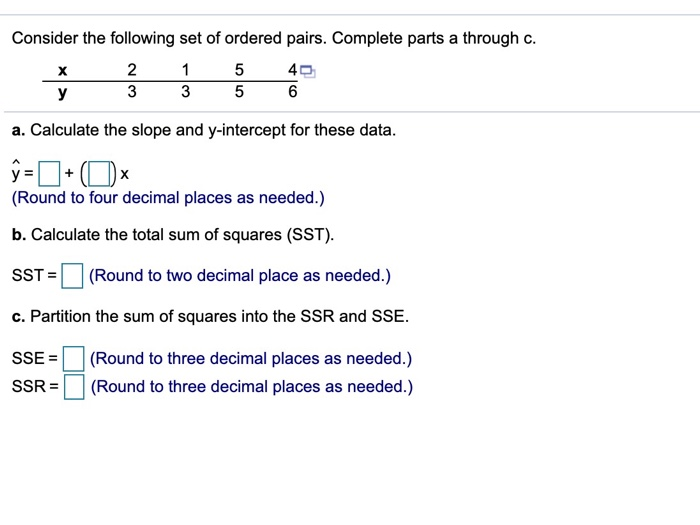 Solved Consider the following set of ordered pairs. Complete | Chegg.com