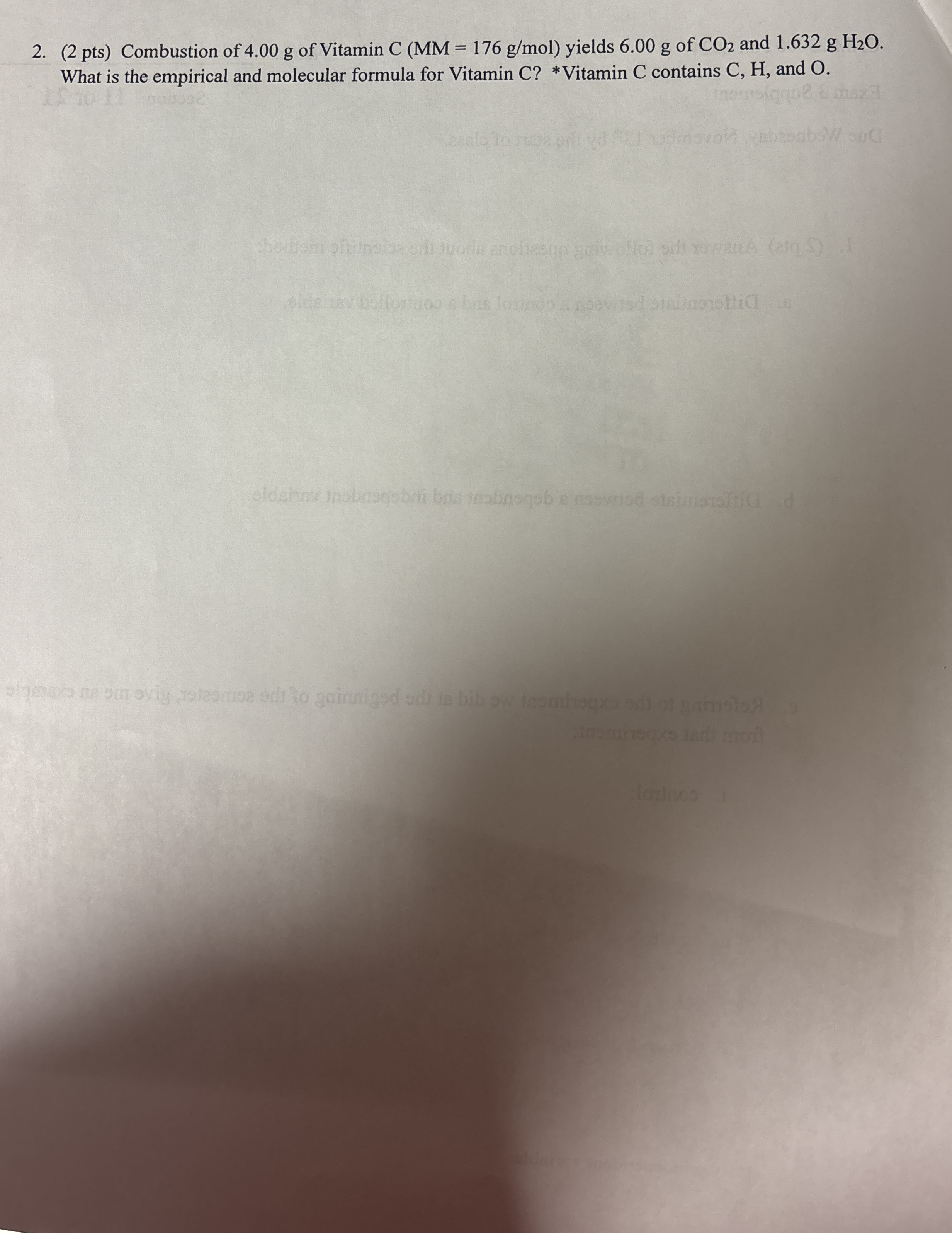 Solved (2 ﻿pts) ﻿Combustion of 4.00 ﻿g of Vitamin | Chegg.com