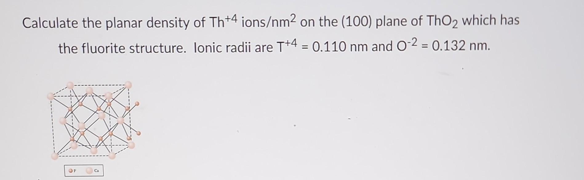 Solved Calculate the planar density of Th+4 ions /nm2 on the | Chegg.com