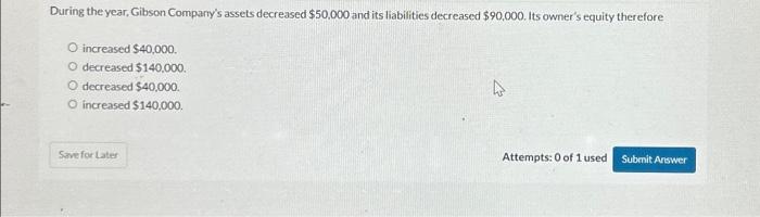 Solved During the year, Gibson Company's assets decreased | Chegg.com