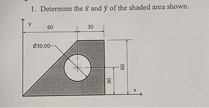 Solved 1. Determine the xˉ and yˉ of the shaded area shown. | Chegg.com