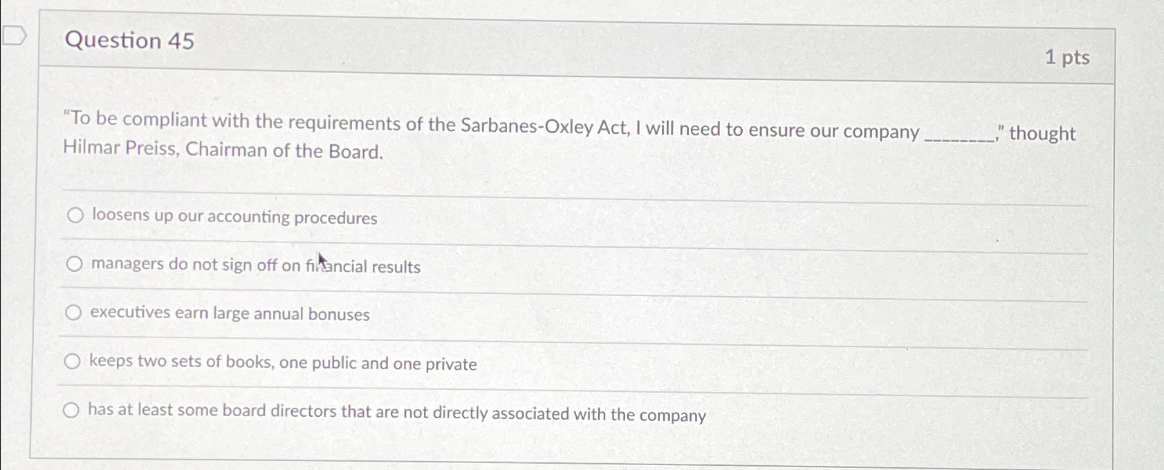 Solved Question 451 ﻿pts"To be compliant with the | Chegg.com