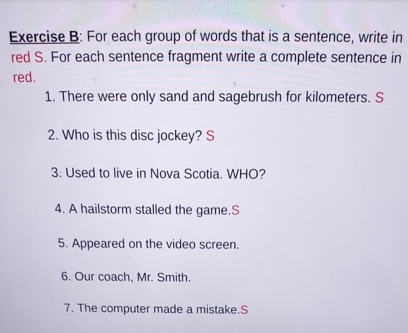 Exercise A: For each group of words that is a | Chegg.com