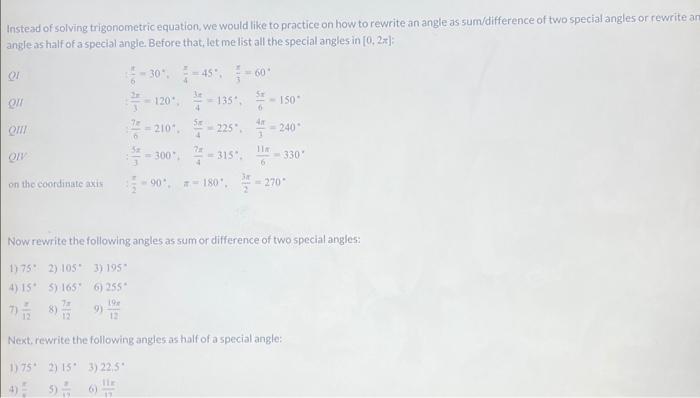 Solved Instead of solving trigonometric equation, we would | Chegg.com