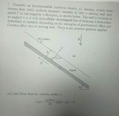 Solved Consider an incompressible (uniform density p), | Chegg.com