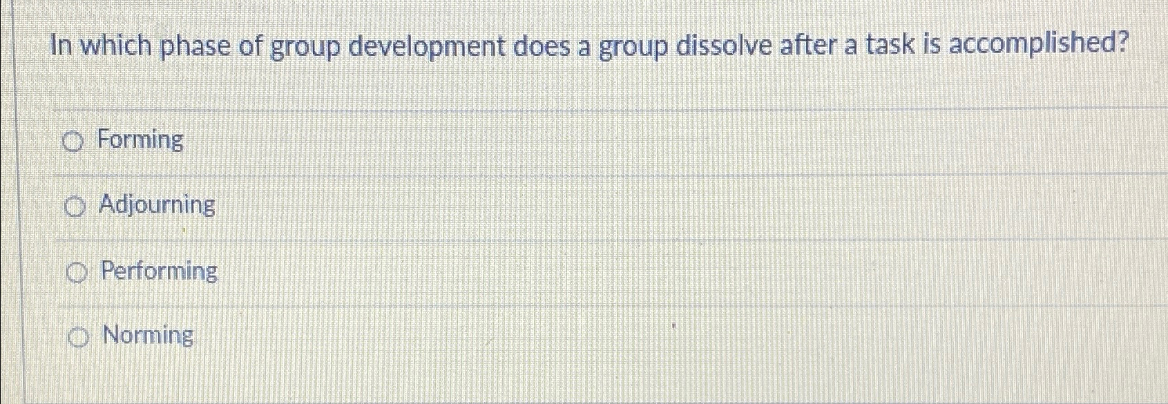 Solved In which phase of group development does a group | Chegg.com