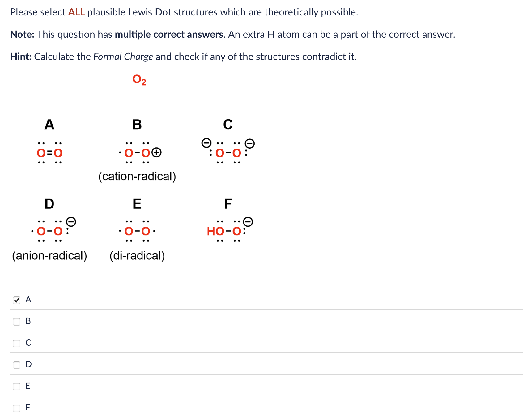 Solved Please select ALL plausible Lewis Dot structures | Chegg.com