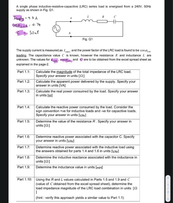 Solved A single phase inductive-resistive-capacitive (LRC) | Chegg.com