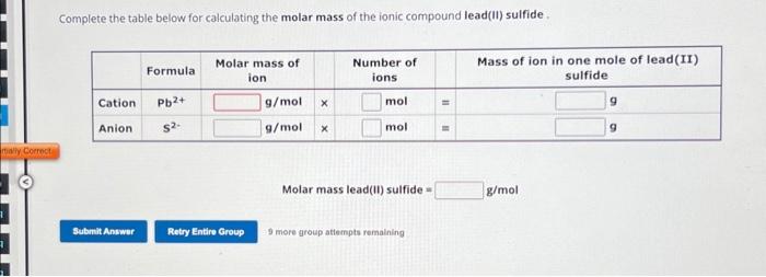 Solved Complete the table below for calculating the molar | Chegg.com