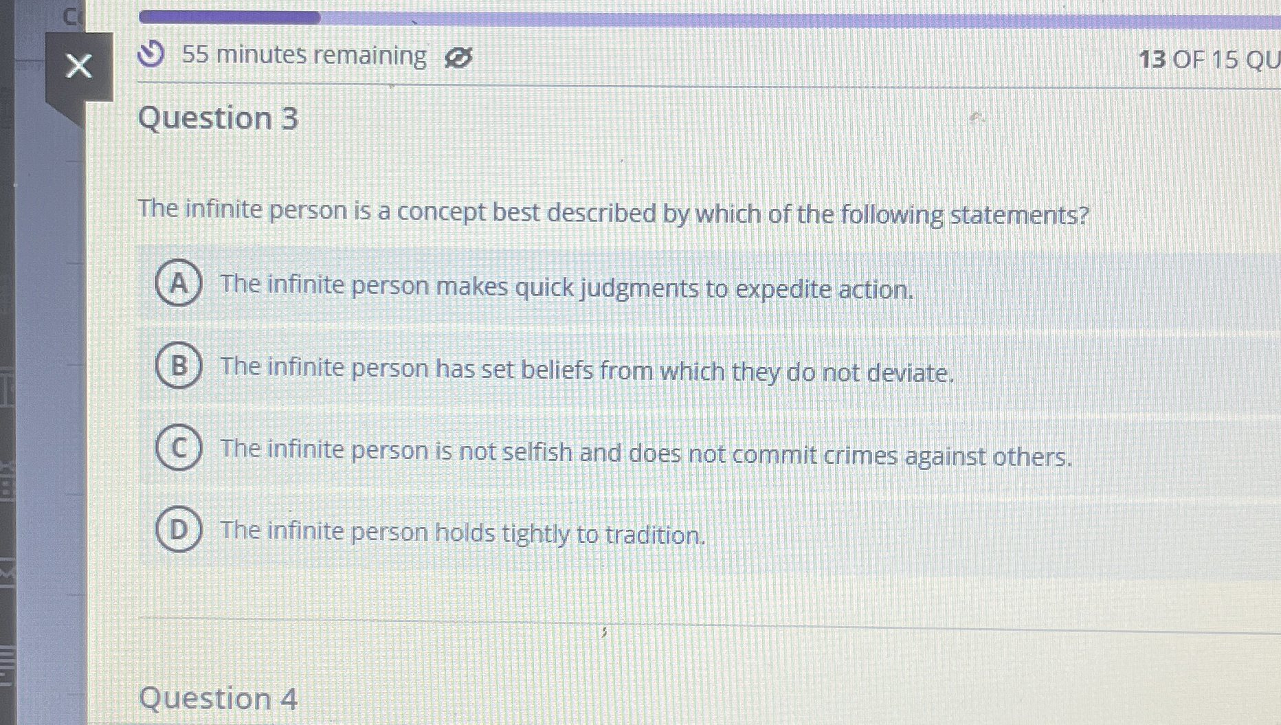 55 ﻿minutes remaining13 ﻿OF 15Question 3The infinite | Chegg.com