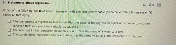 Solved 3. Statements about regression Aa Aa E Which of the | Chegg.com