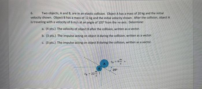 Solved 6. Two objects, A and B, are in an elastic collision. | Chegg.com