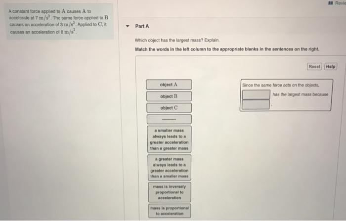 Solved A Revi A Constant Force Applied To A Causes A To