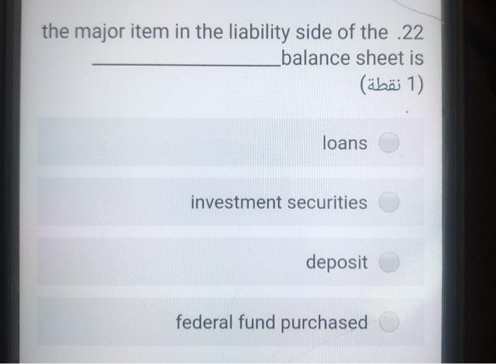 Solved the major item in the liability side of the .22 | Chegg.com