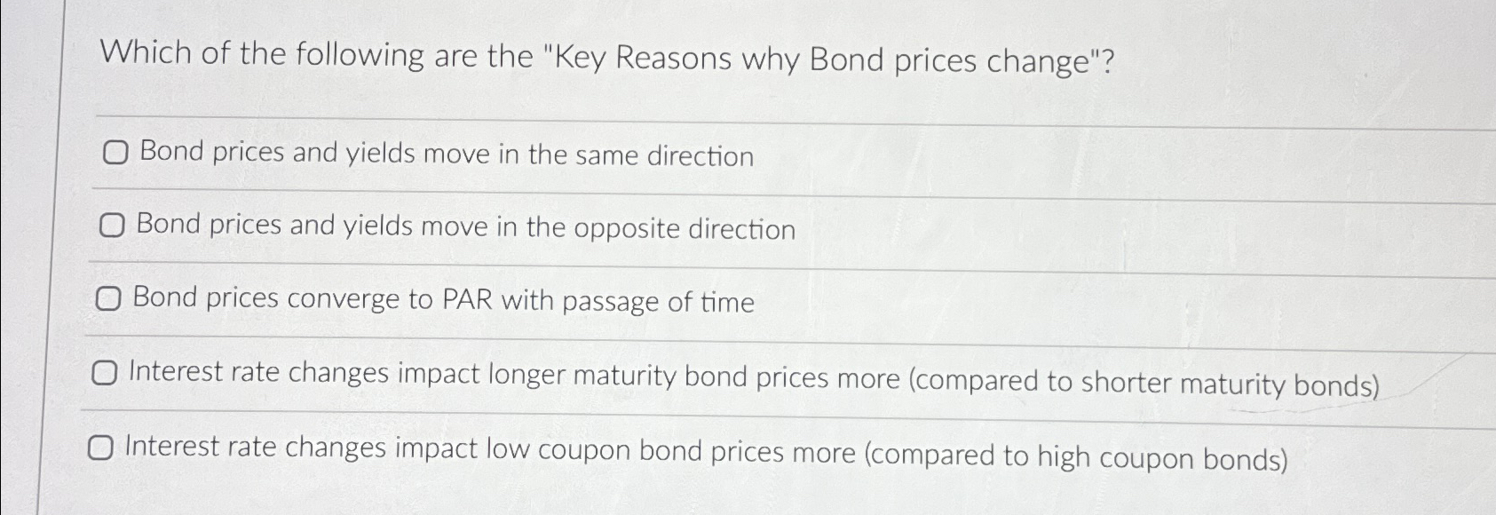 Solved Which of the following are the "Key Reasons why Bond | Chegg.com