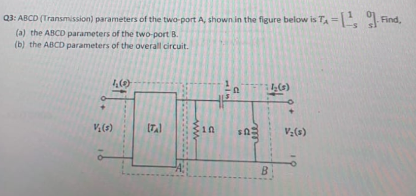 Q3: ABCD (Transmission) ﻿parameters of ﻿the two-port | Chegg.com