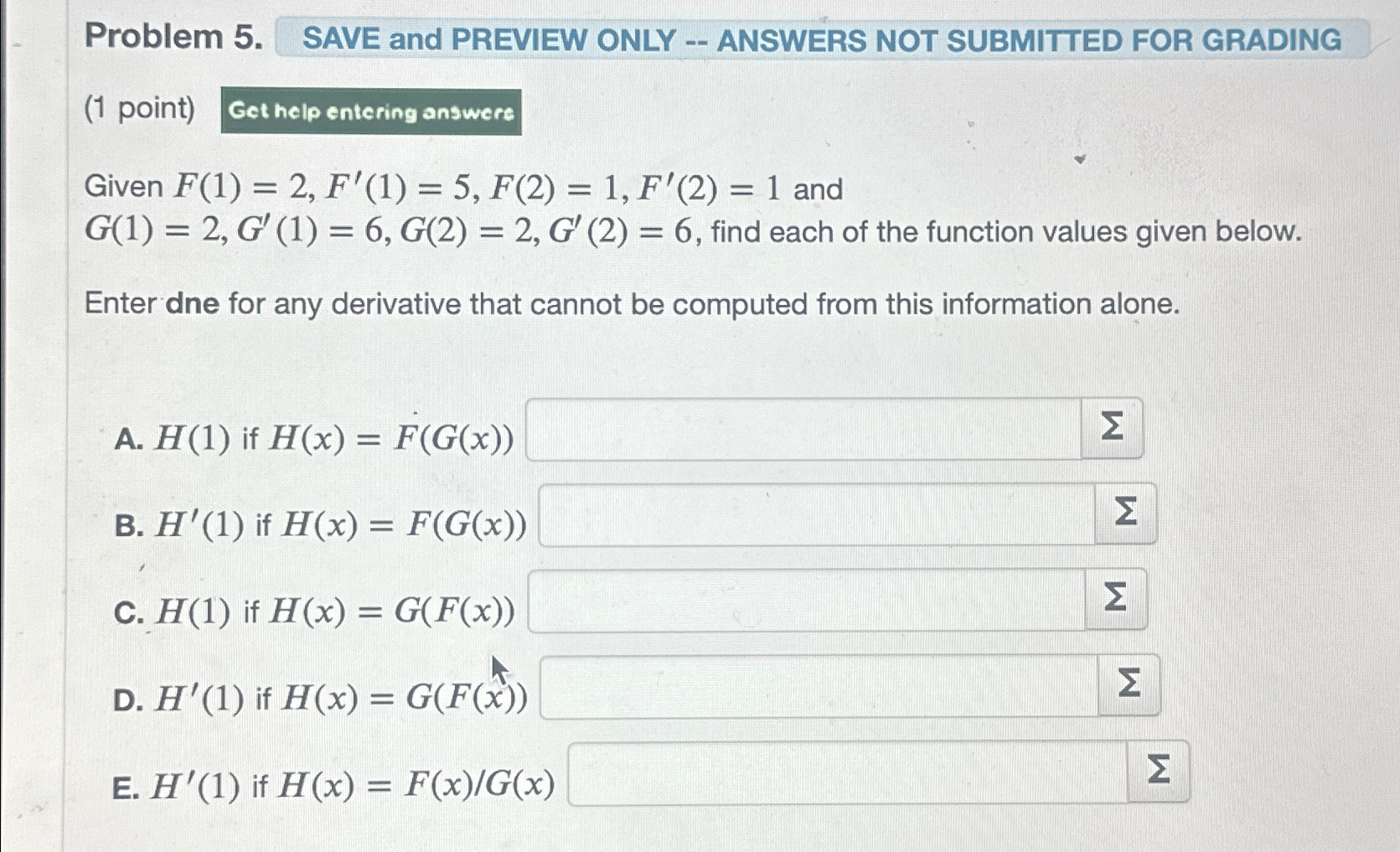 Solved Problem 5. ﻿SAVE and PREVIEW ONLY -- ﻿ANSWERS NOT | Chegg.com