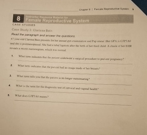 Solved Chapter 8Female Reproductive System98 ﻿Instructor | Chegg.com