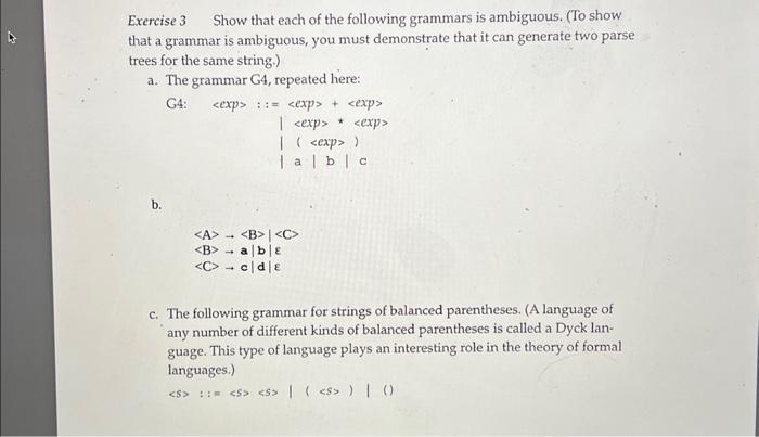 Solved Exercise 3 Show that each of the following grammars | Chegg.com