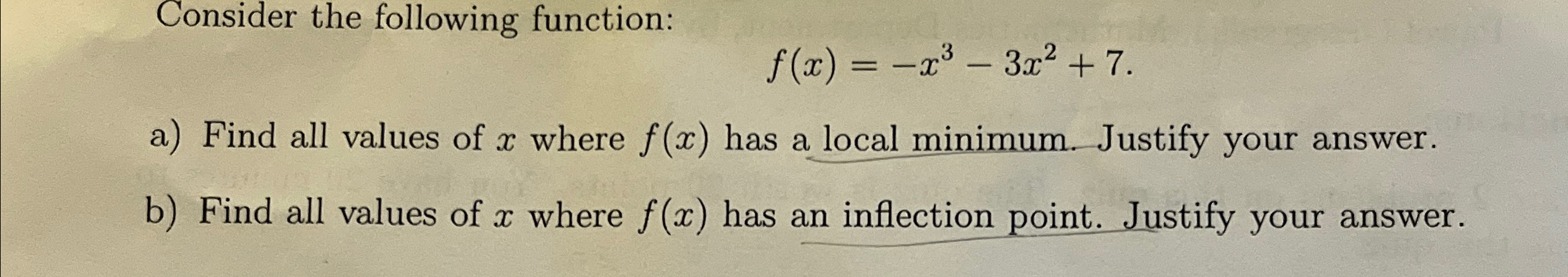 Solved Consider The Following Function F X X3 3x2 7 A