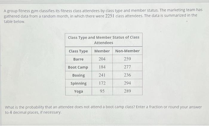 Solved A group fitness gym classifies its fitness class | Chegg.com