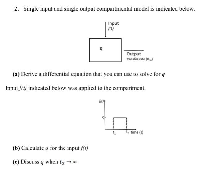 Solved 2. Single input and single output compartmental model | Chegg.com