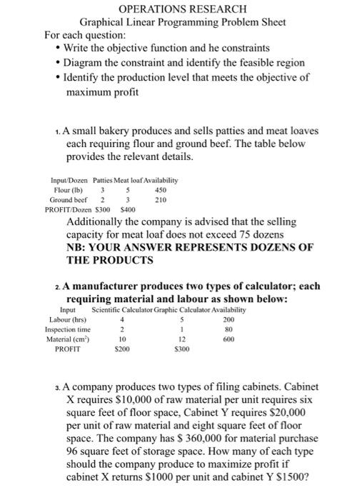 Solved OPERATIONS RESEARCH Graphical Linear Programming | Chegg.com