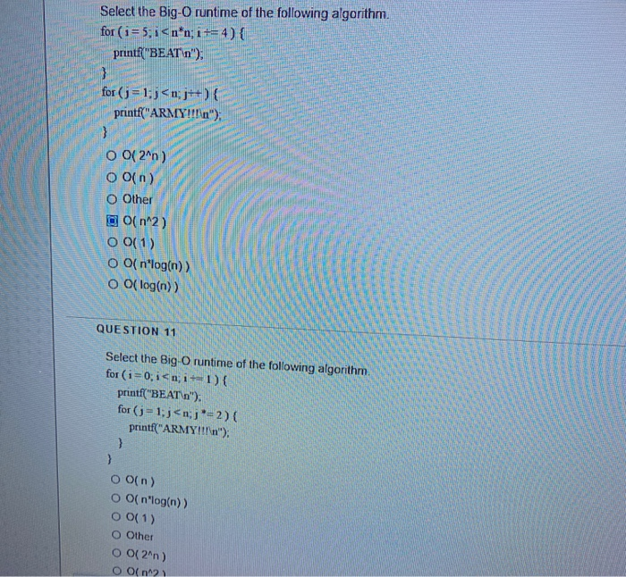 Solved Select the Big-O runtime of the following algorithm. | Chegg.com