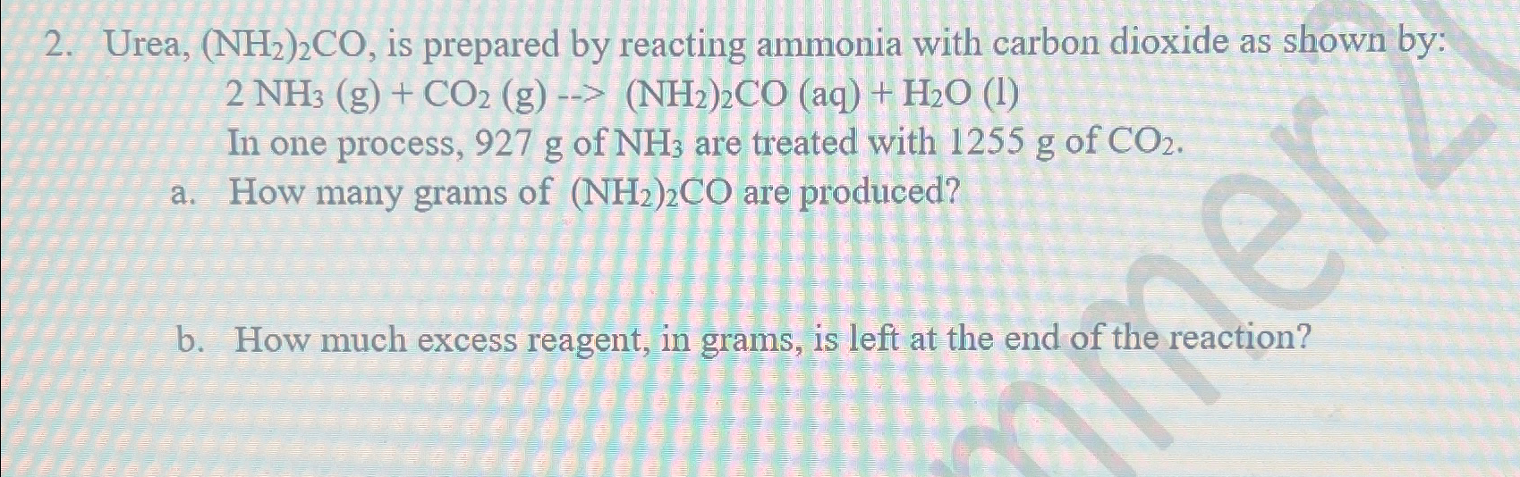 Solved Urea, (NH2)2CO, ﻿is prepared by reacting ammonia with | Chegg.com