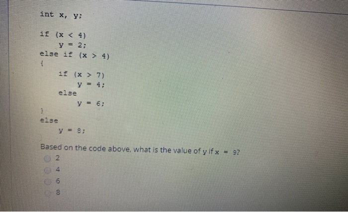 Solved int x, y; if (x 4) if (x > | Chegg.com