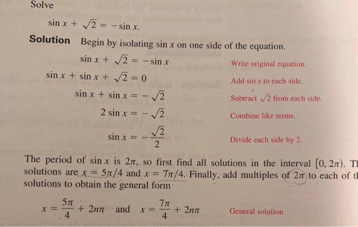 Solved Solve sin x + 2 = -sin x. Solution Begin by isolating | Chegg.com