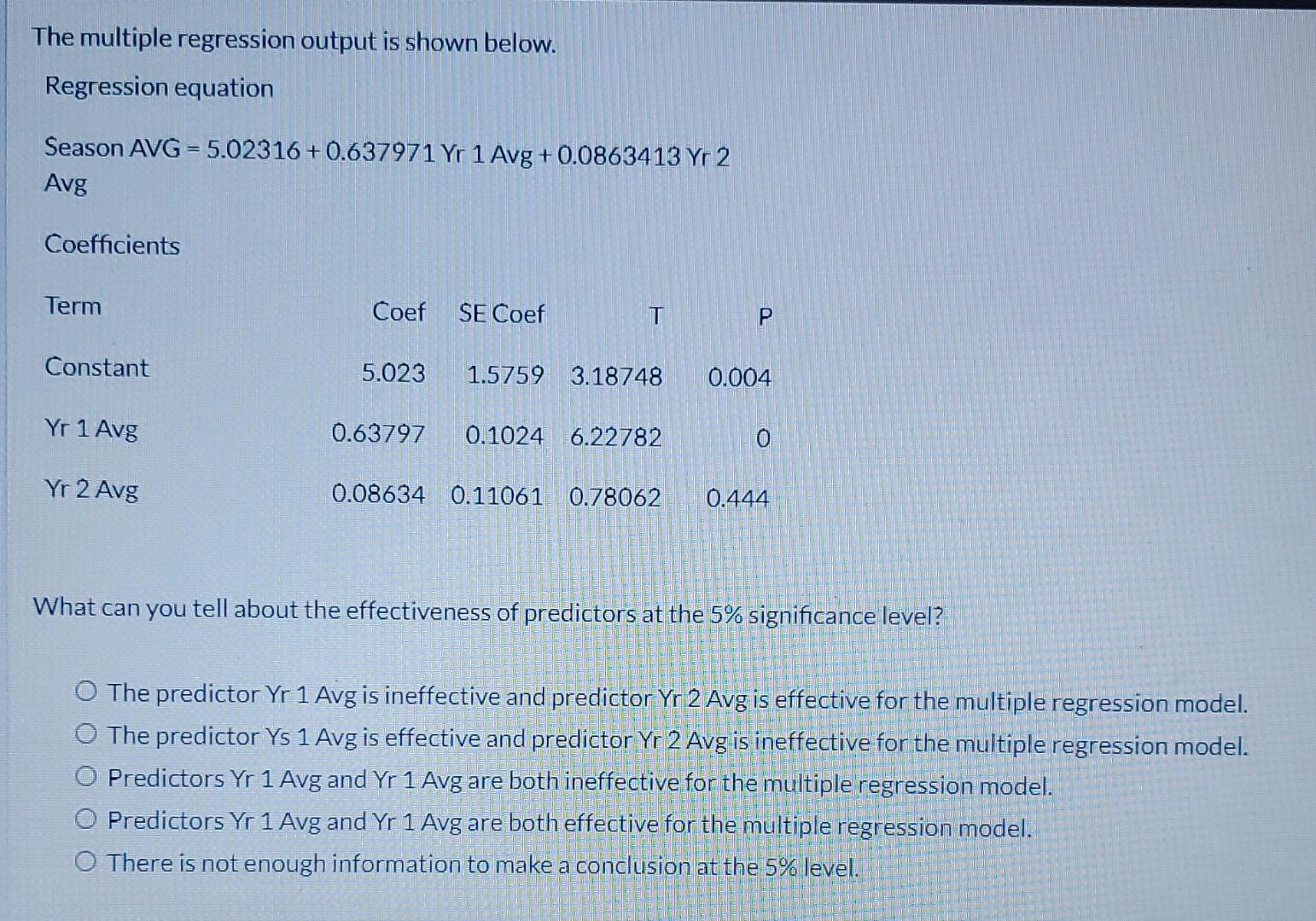 Solved The multiple regression output is shown below. | Chegg.com