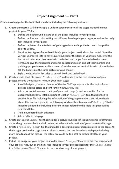 Solved Project Assignment 3 - Part 1 Create a web page for | Chegg.com