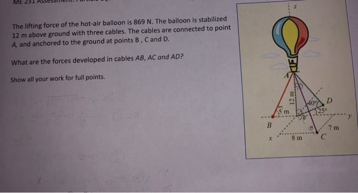 Solved ME N The lifting force of the hot air balloon is 869 | Chegg.com